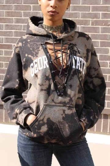 Custom Handmade Lace Up Hoodie! Bleached!!